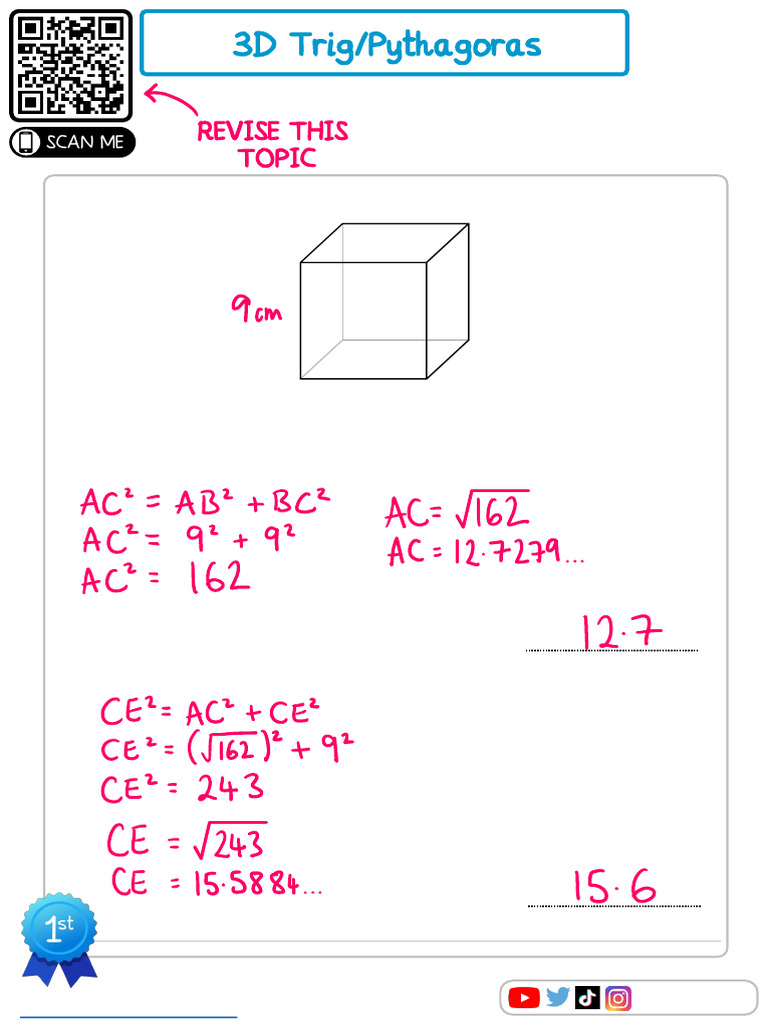 3D Trig and Pythagoras Edexcel Solutions | PDF | Geometric Measurement | Convex Geometry