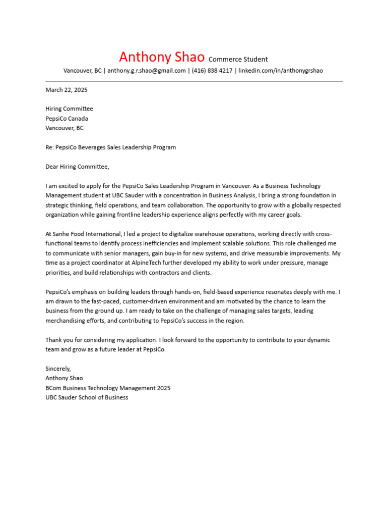 Application for PepsiCo Sales Program | PDF