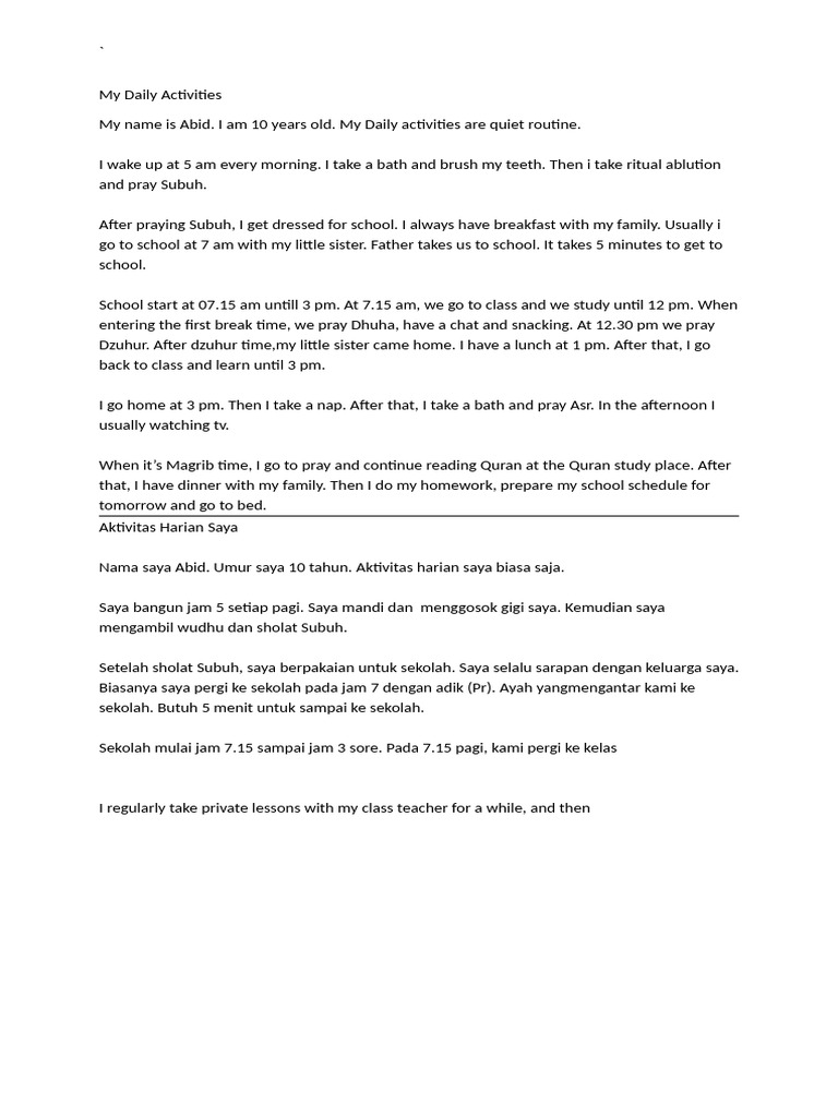 My Daily Activities | PDF