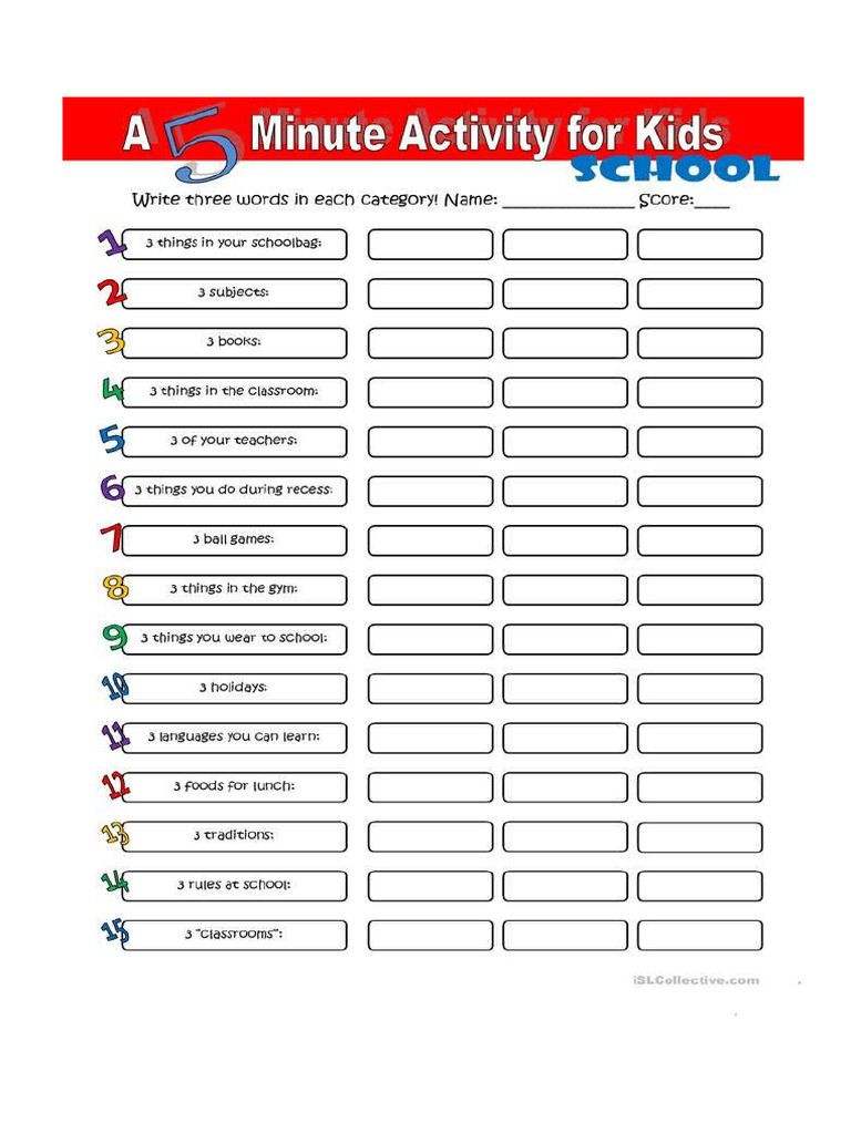 5 Minutes Activity School | PDF