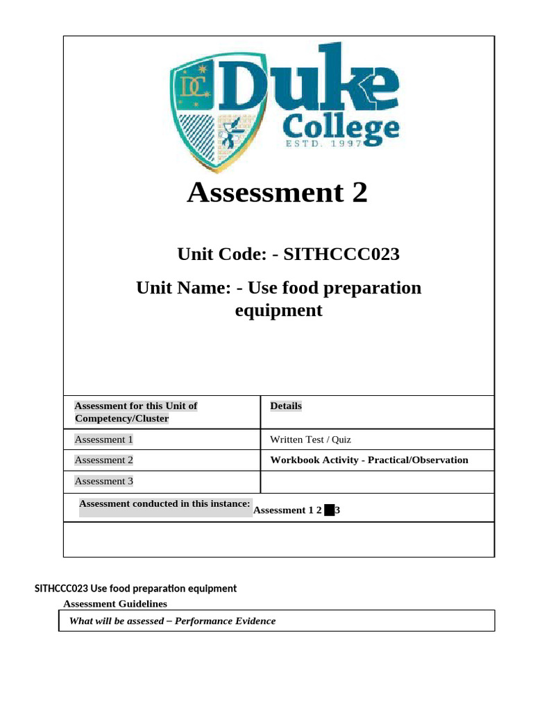 SITHCCC023 Use Food Preparation Equipment-Assessment V2.1 | PDF | Menu ...
