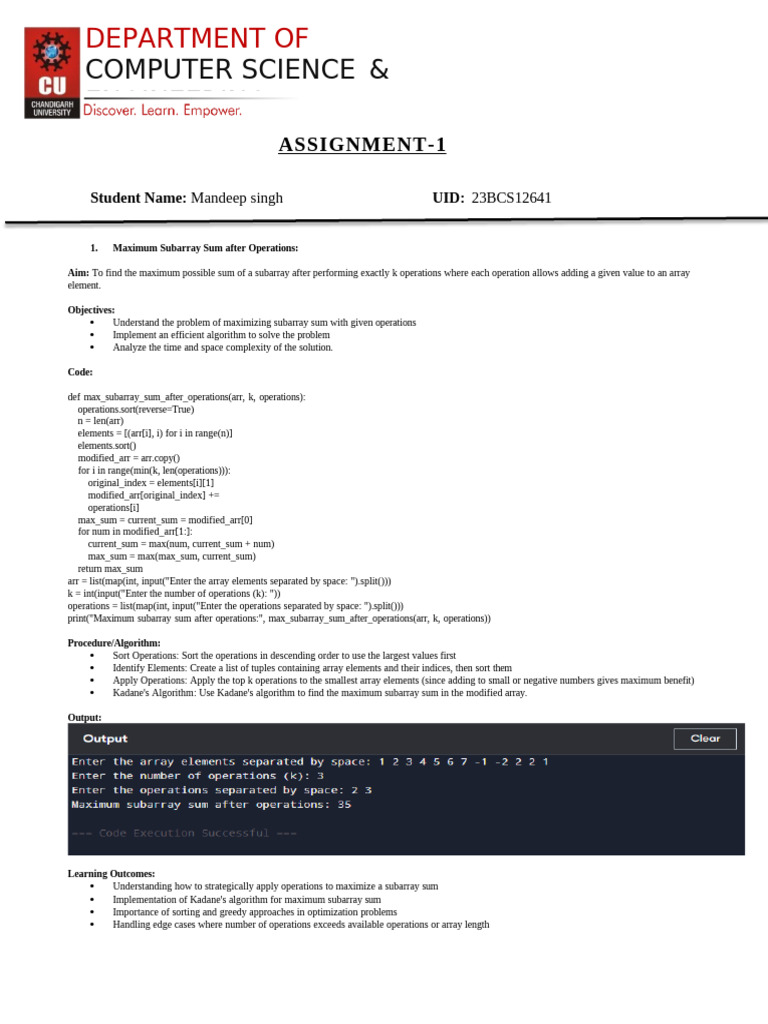 23BCS10595 Manya Gupta Assignment1 | PDF | Applied Mathematics | Theoretical Computer Science