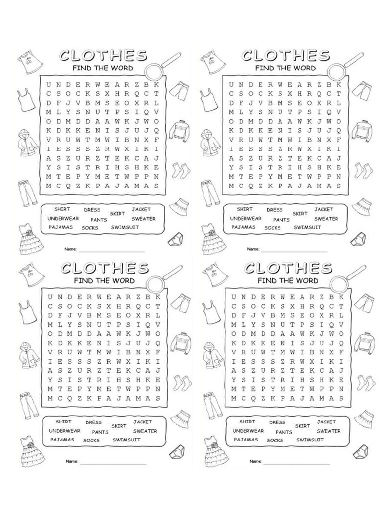 Clothes Wordsearch | PDF