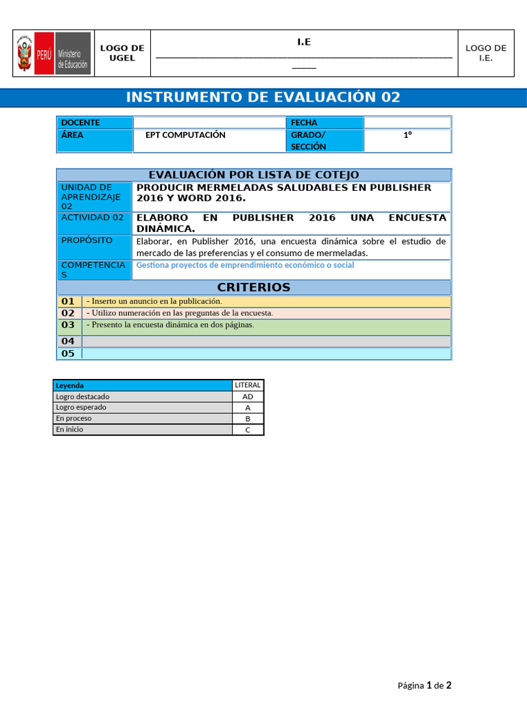Ept Computación 1° - Instrumento de Evaluación 02 | PDF
