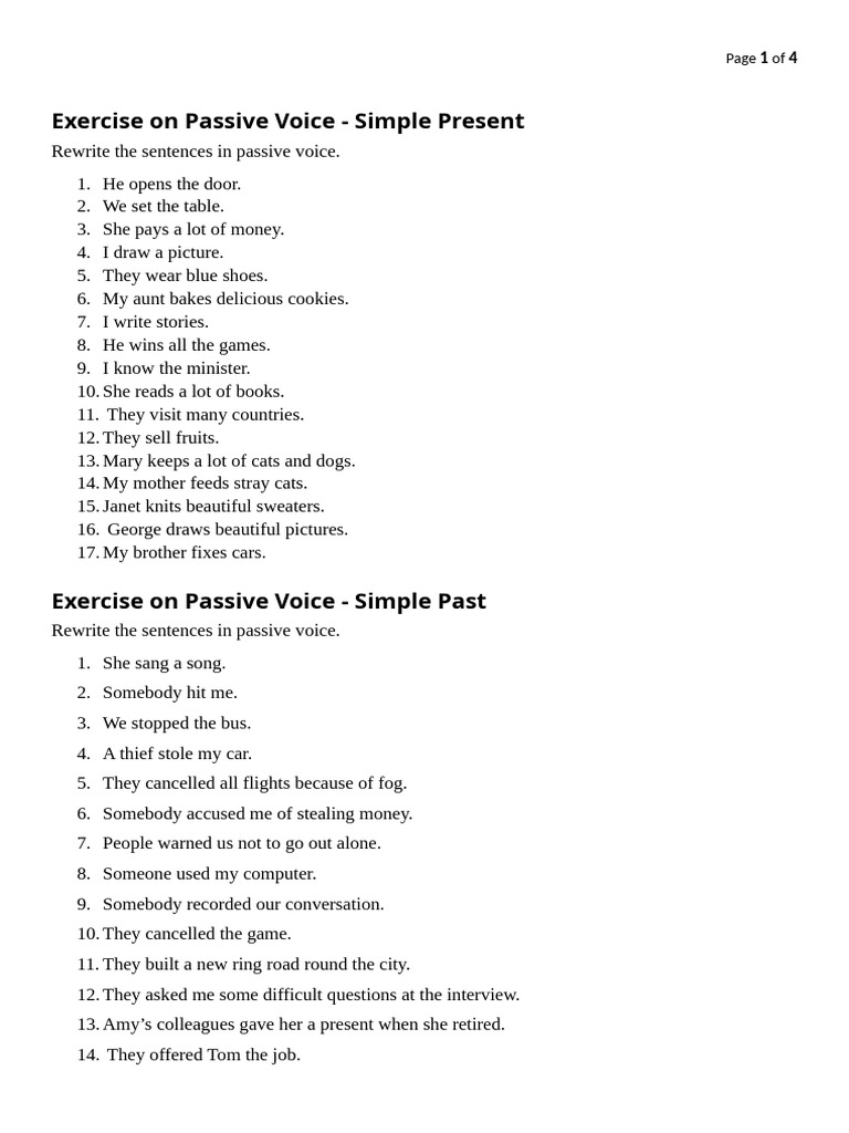Passive Voice Exercises | PDF