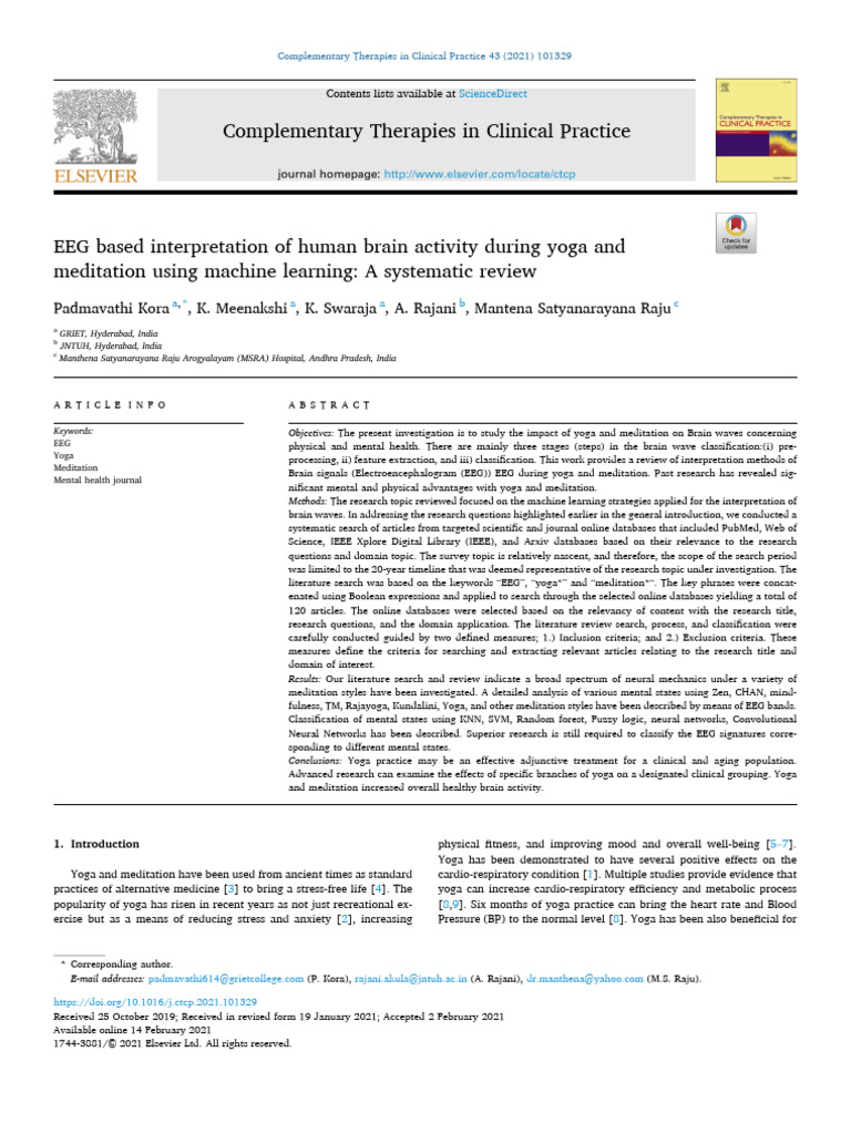 EEG Based Interpretation of Human Brain Activity During Yoga and ...