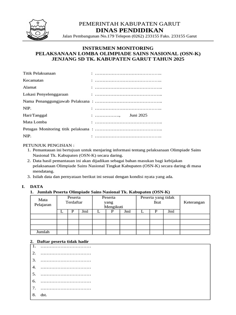 Instrumen Monitoring Osn-k 2025 | PDF