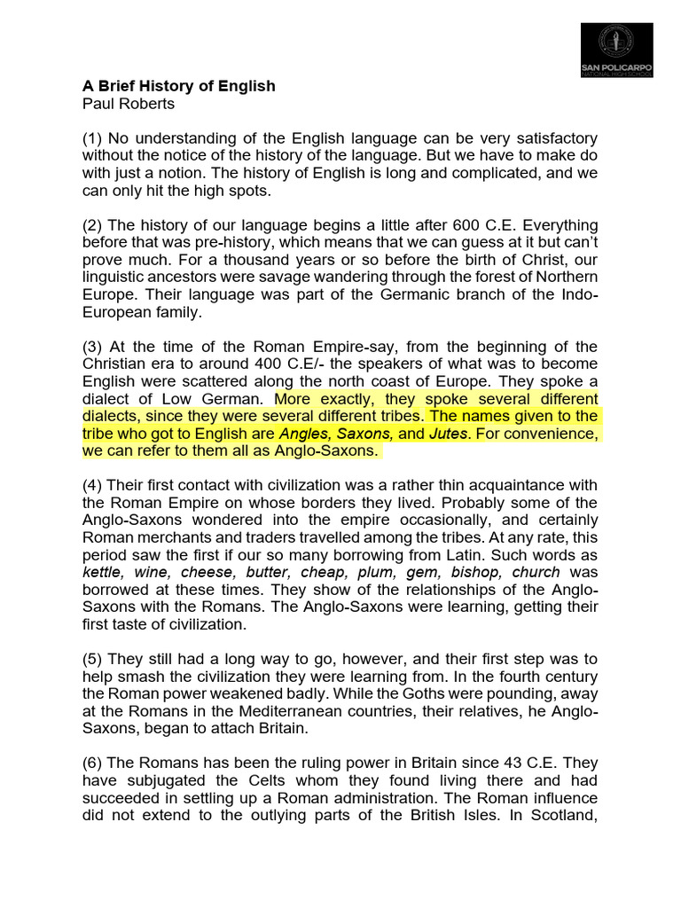 History of the English Language | PDF | English Language | Plural