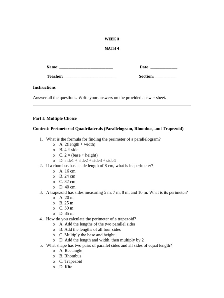 Sum Test-Week 3-Math 4 | PDF | Euclidean Geometry | Elementary Geometry