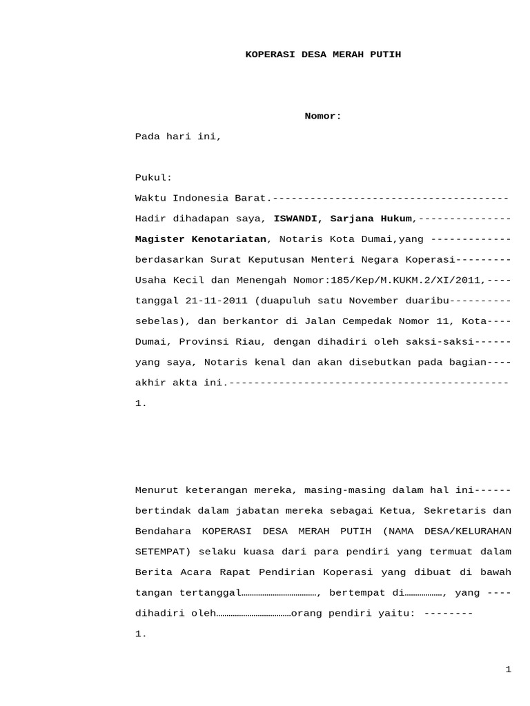 Draft Koperasi Desa Merah Putih | PDF