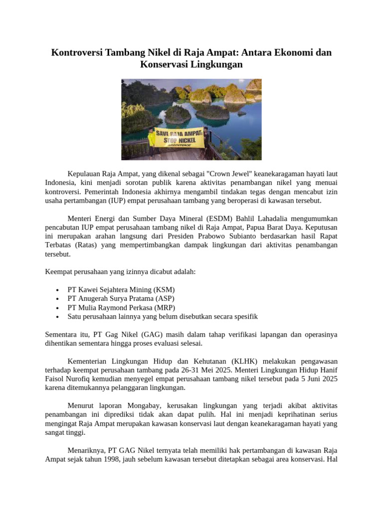 Kontroversi Tambang Nikel Di Raja Ampat | PDF