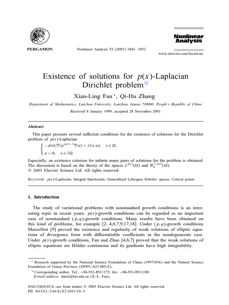 Existence of Solutions For P (X) - Laplacian Dirichlet Problem | PDF ...