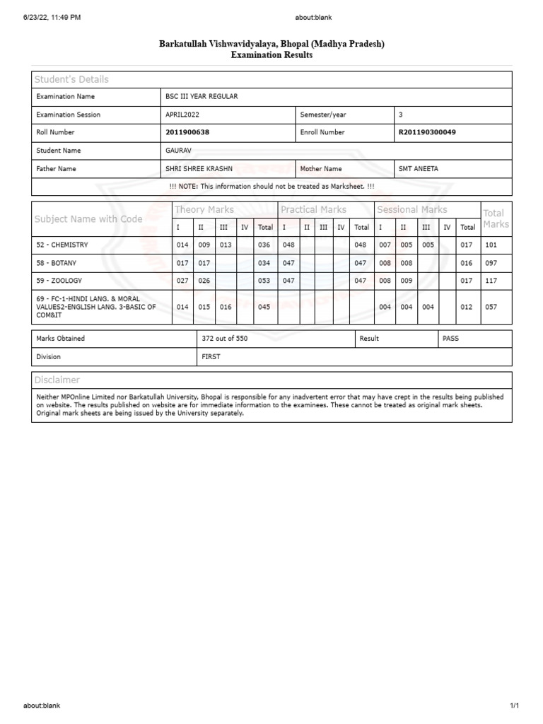 BSC III Year Exam Results Summary | PDF