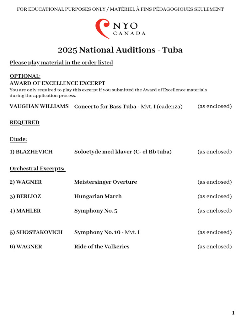 2025 Tuba Audition Packet En | PDF