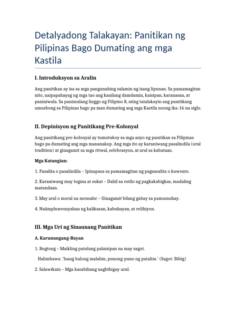 Detalyadong Talakayan Panitikan PreK | PDF