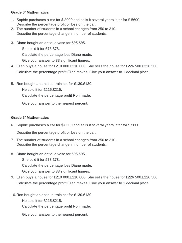 Grade 8 Percentage Change | PDF