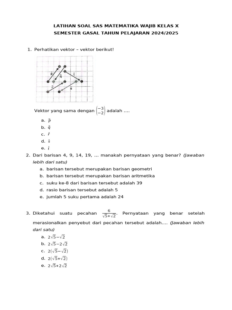 Latihan Soal Sas Matematika Wajib Kelas X | PDF