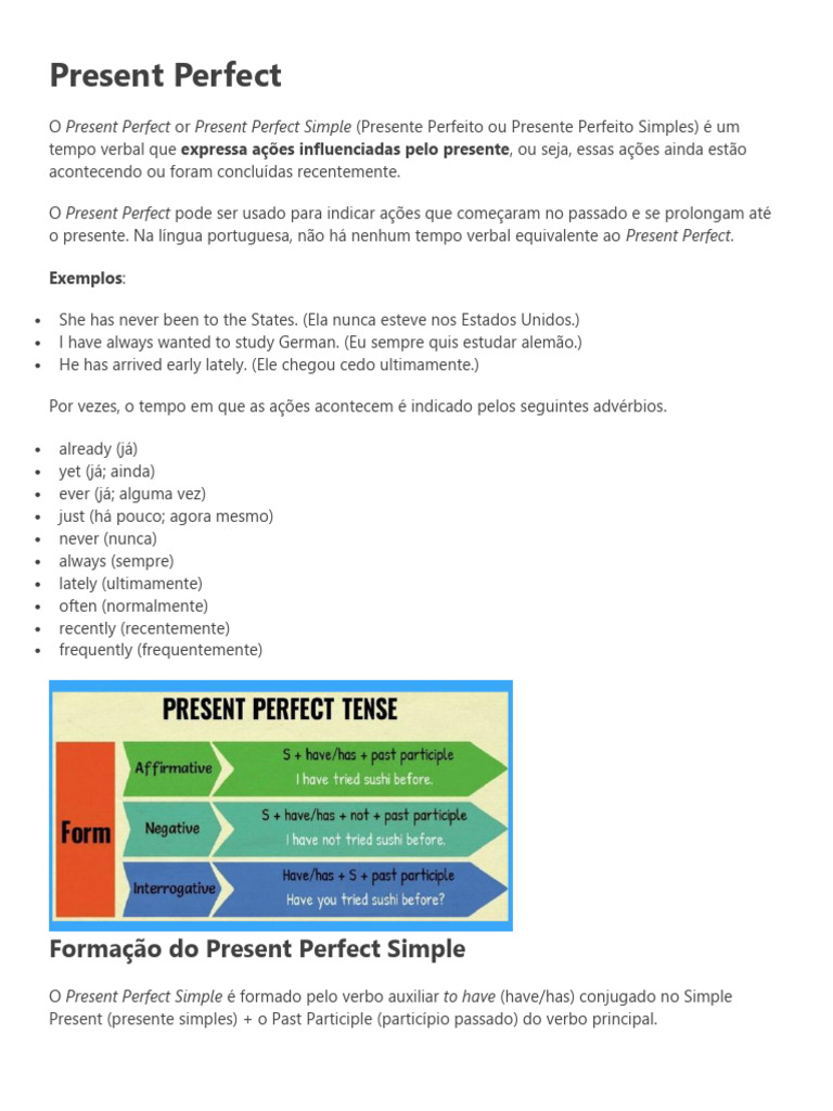 Estrutura do Present Perfect | PDF | Assunto (gramática) | Gramática