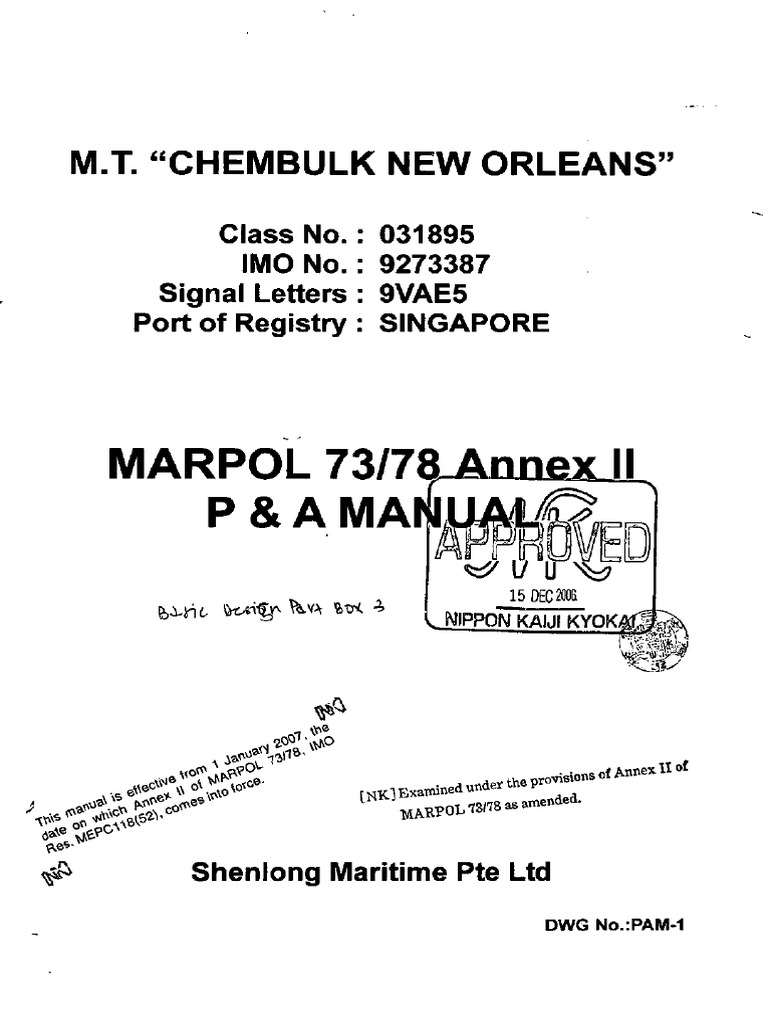 C-19 Marpol 73-78 Annex II Procedures and Arrangements Manual (P & A Manual) - Compressed | PDF