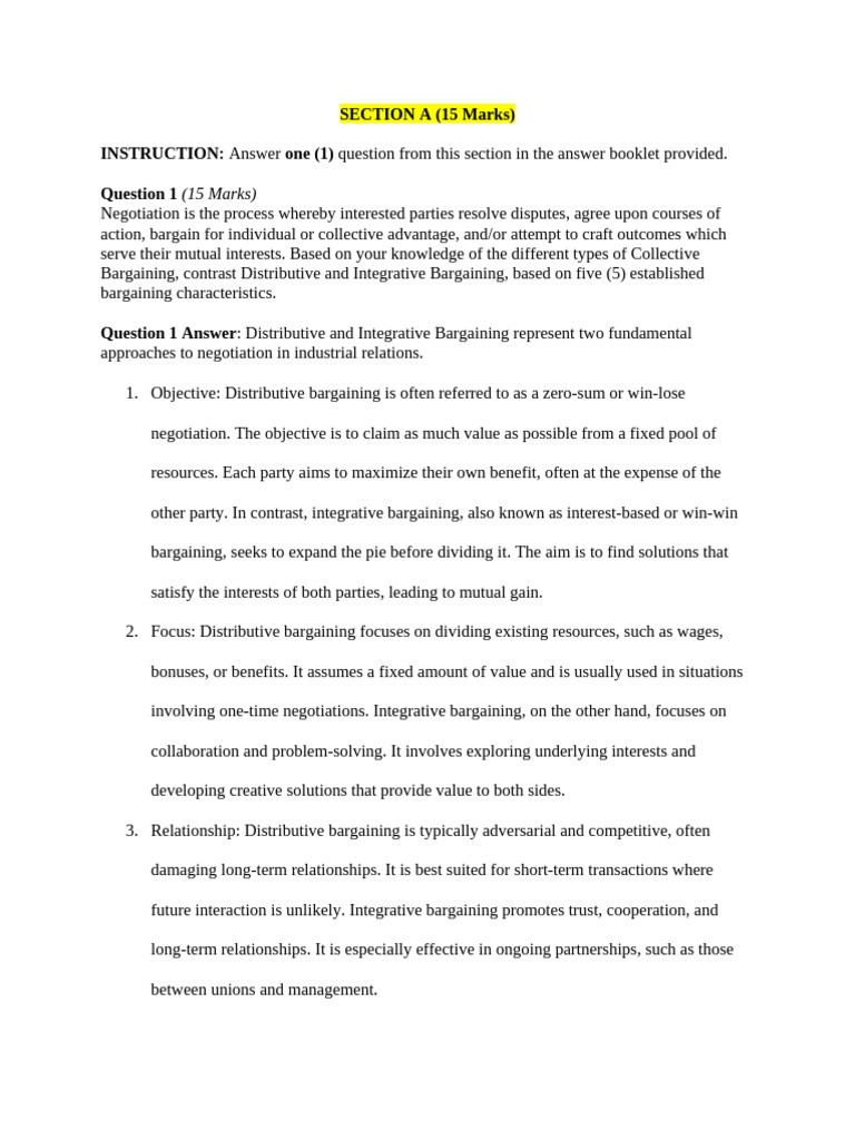 Industrial Relation Test | PDF | Employment | Bargaining