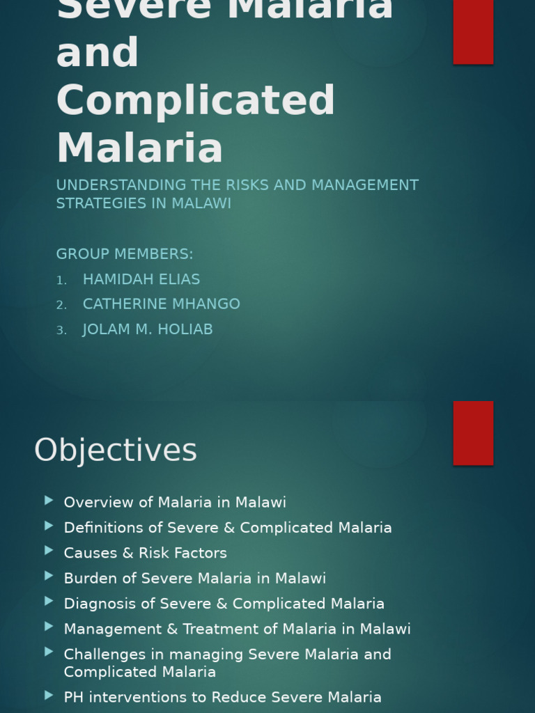 Severe & Complicated Malaria - Presentation (Group 4) | PDF | Malaria | Medical Specialties