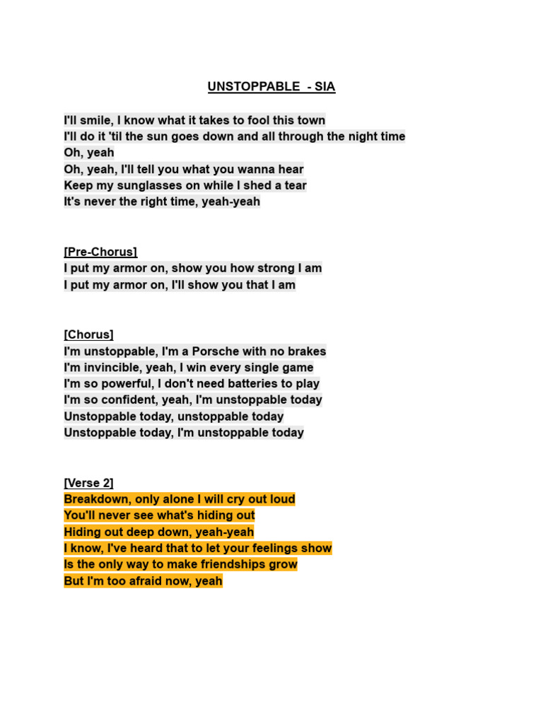 Unstoppable - Sia | PDF