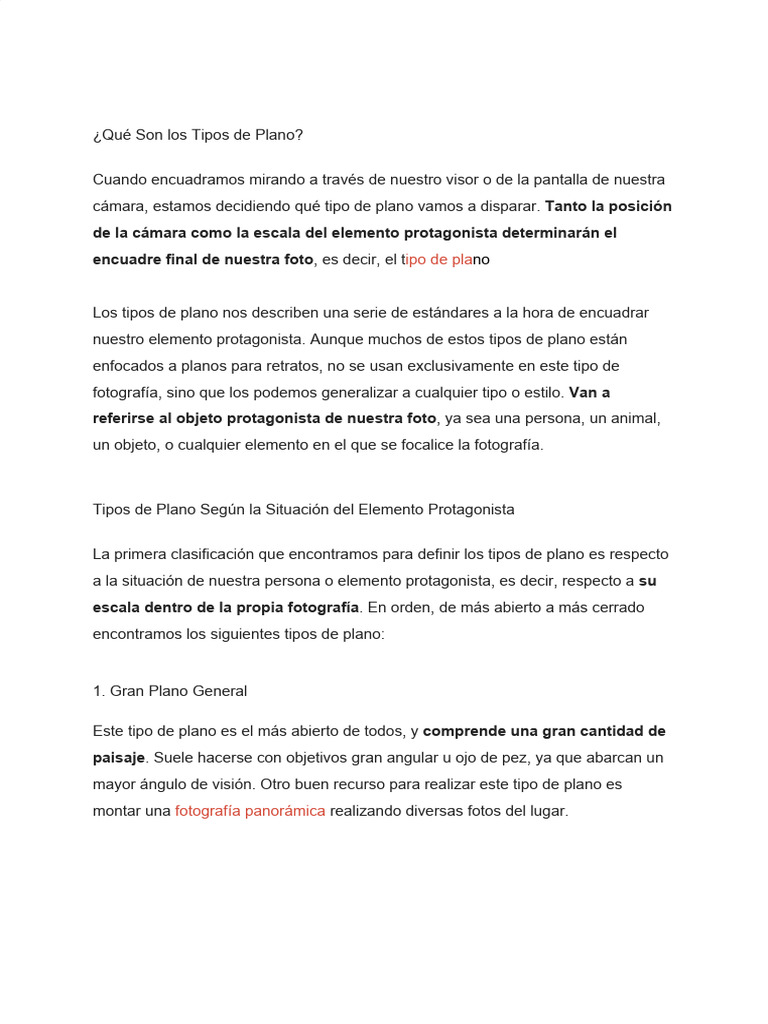 ¿Qué Son Los Tipos de Plano PCP 5 | PDF | Cámara