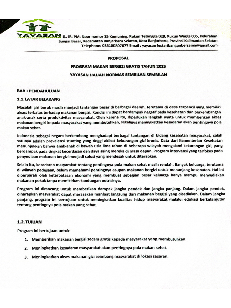 Proposal MBG (YayasN Lestari Bangun Bers | PDF