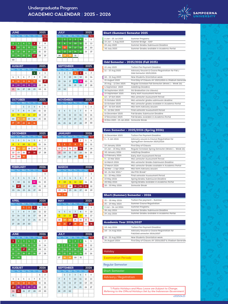 SU Academic Calendar Design AY 2025 26 Bachelor 34060 | PDF | Academic ...