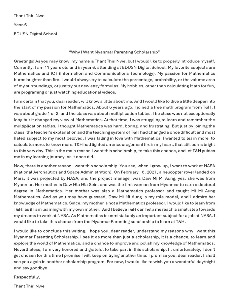 Myanmar Parenting Scholarship - Thant Thiri Nwe | PDF | Nasa