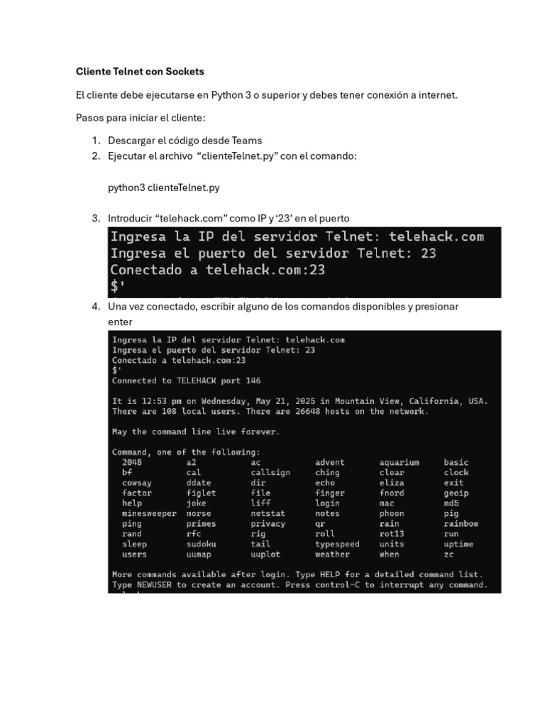Cliente Telnet Con Sockets | PDF