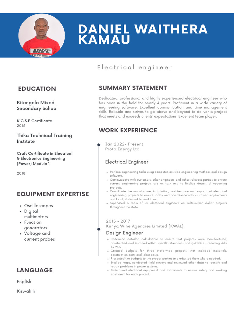 Daniel Kamau - Electrical Engineer CV | PDF | Engineering | Electrical Engineering