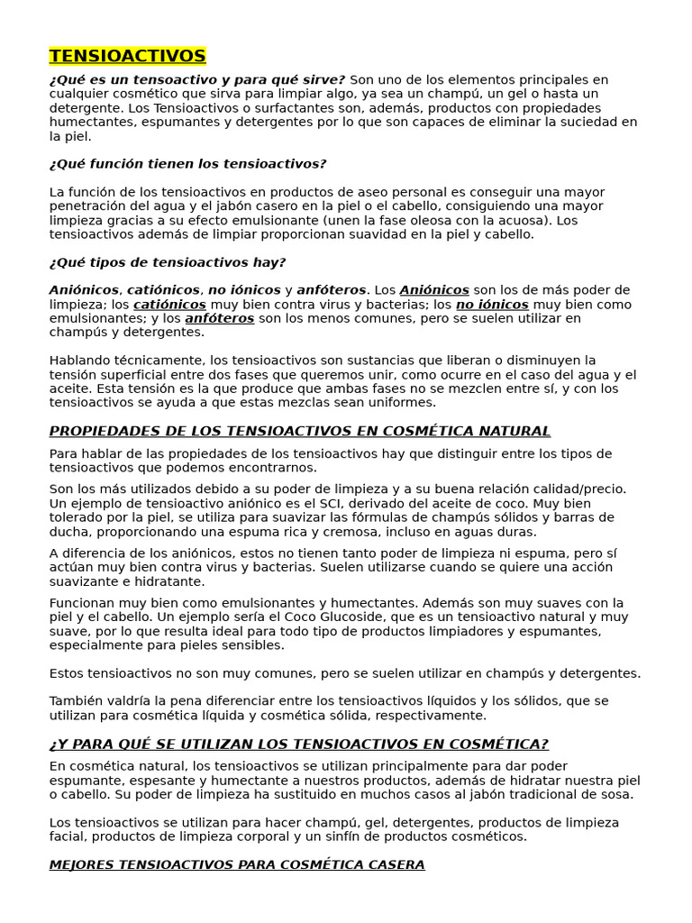 TENSIOACTIVOS | PDF | Tensioactivo | Champú