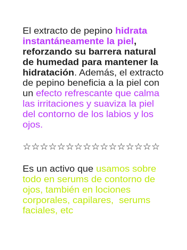 Beneficios del Extracto de Pepino | PDF | Gelatina | Productos cosméticos