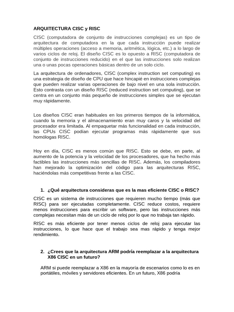 ARQUITECTURA CISC y RISC | PDF | Unidad Central de procesamiento | Informática