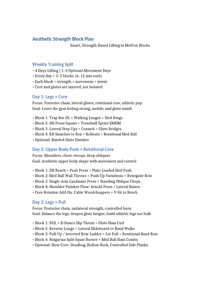 Aesthetic Strength Block Training Week | PDF | Weight Training