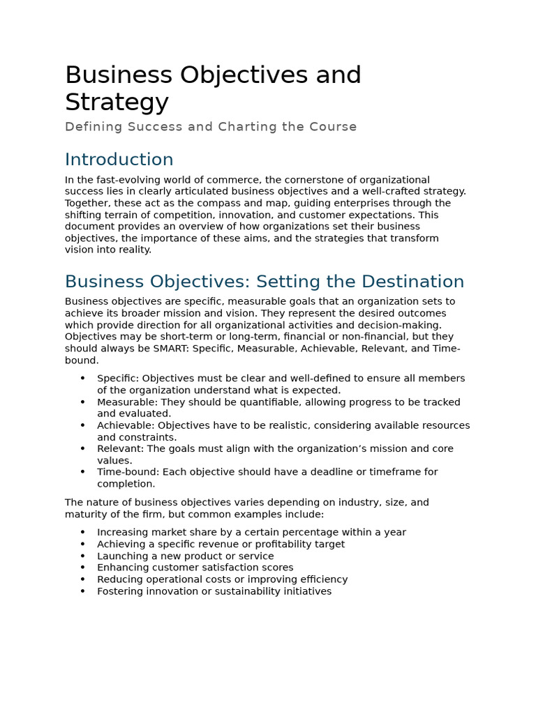 Business Objectives and Strategy Overview | PDF | Strategic Management ...