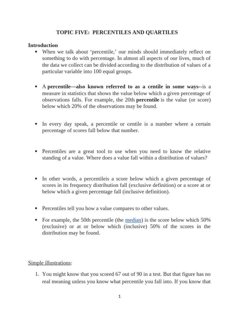 Topic Five - Percentiles and Quartiles | PDF | Percentile | Descriptive ...