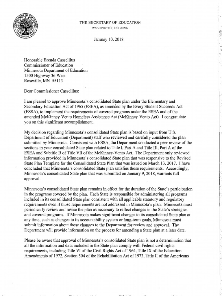 ESSA State Plan Approval Letter | PDF | Rehabilitation Act Of 1973 ...