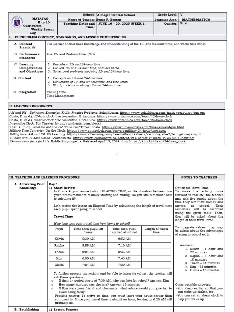 Math 5 Dll Matatag_q1_w1 | PDF