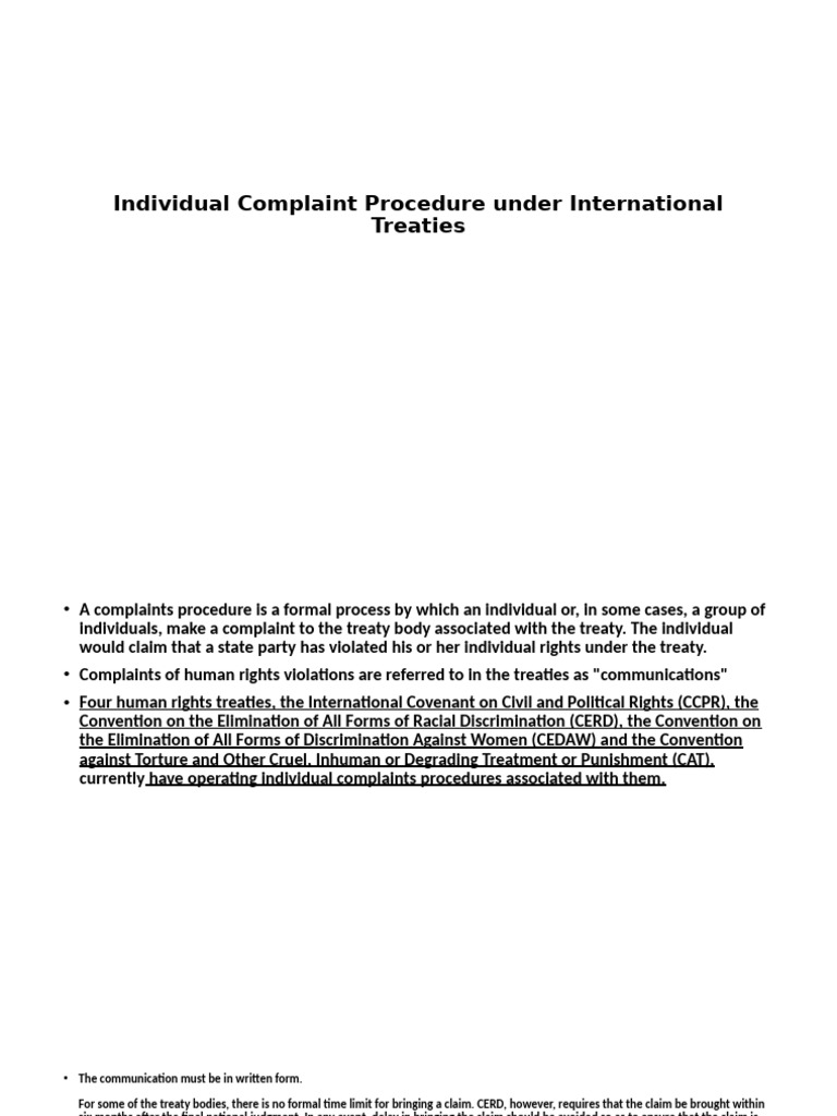 Individual Complaint Procedure Under International Treaties | PDF ...
