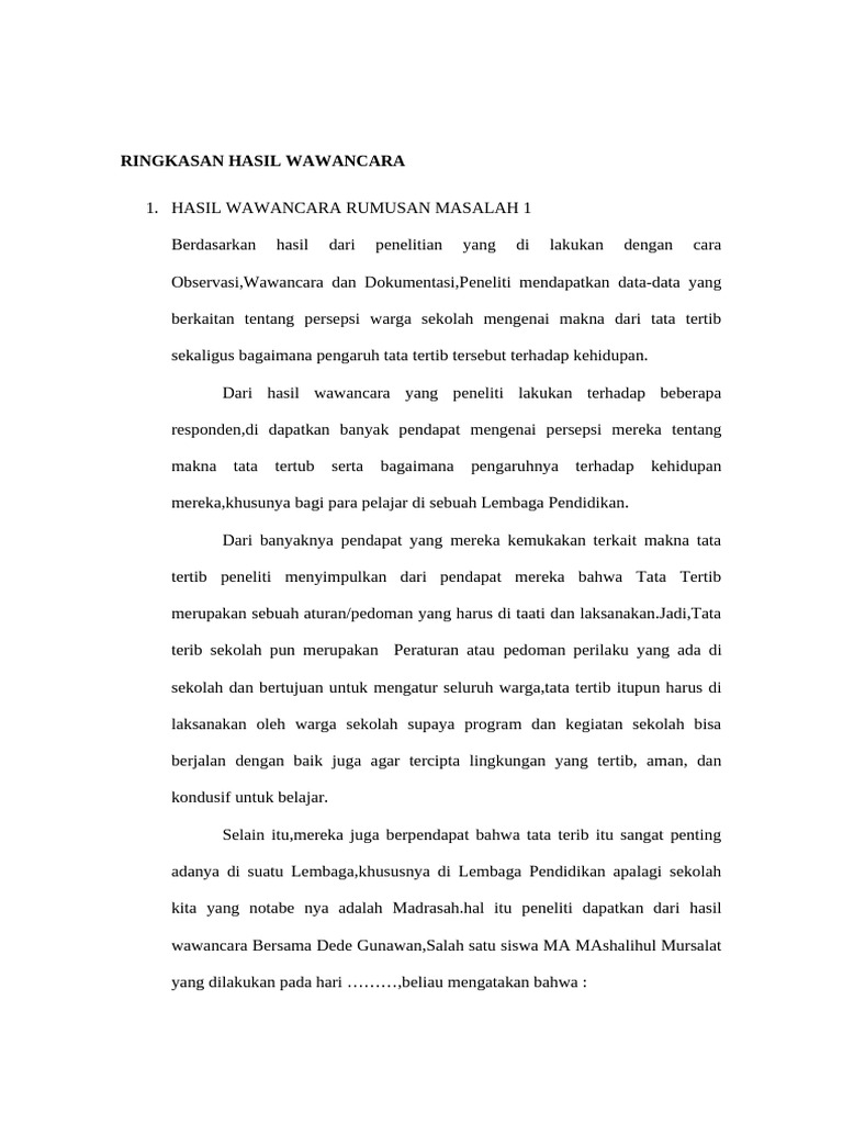 Ringkasan Hasil Wawancara | PDF