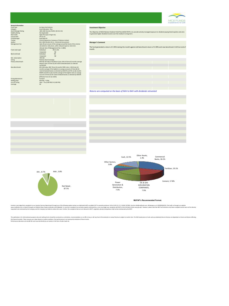 MCB Pakistan Dividend Yield Plan | PDF | Dividend | Yield (Finance)