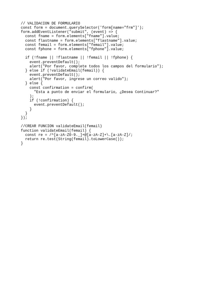 Ejemplo - Validacion Formulario JS | PDF