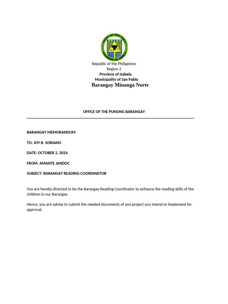 Letter To Barangay Captain | PDF