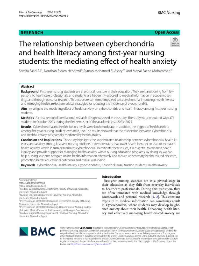 Cyberchondria and Health Literacy and Mediating Effect of Health ...