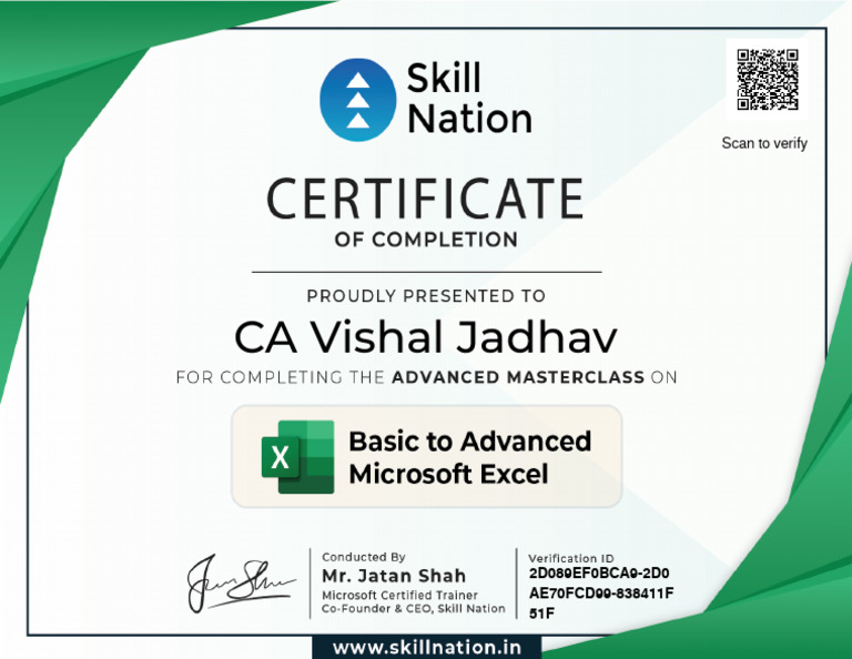 Basic To Advanced Microsoft Excel Your Certificate For Basic To ...