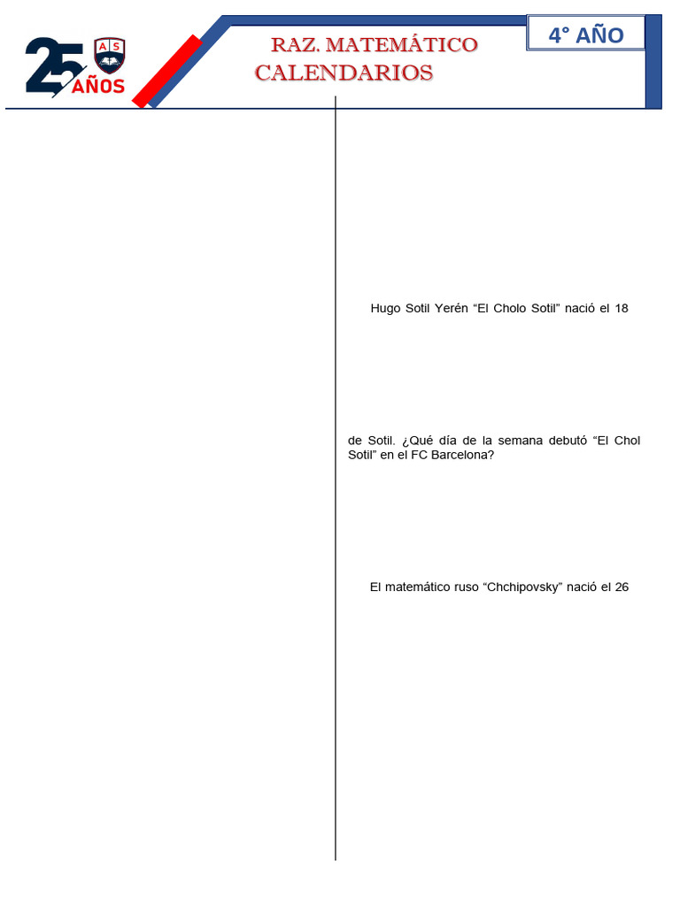 7 Raz Mat 4 | PDF | Calendario