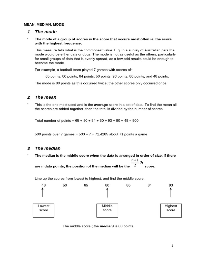 Mean, Mode, Median Explained | PDF | Mean | Mode (Statistics)