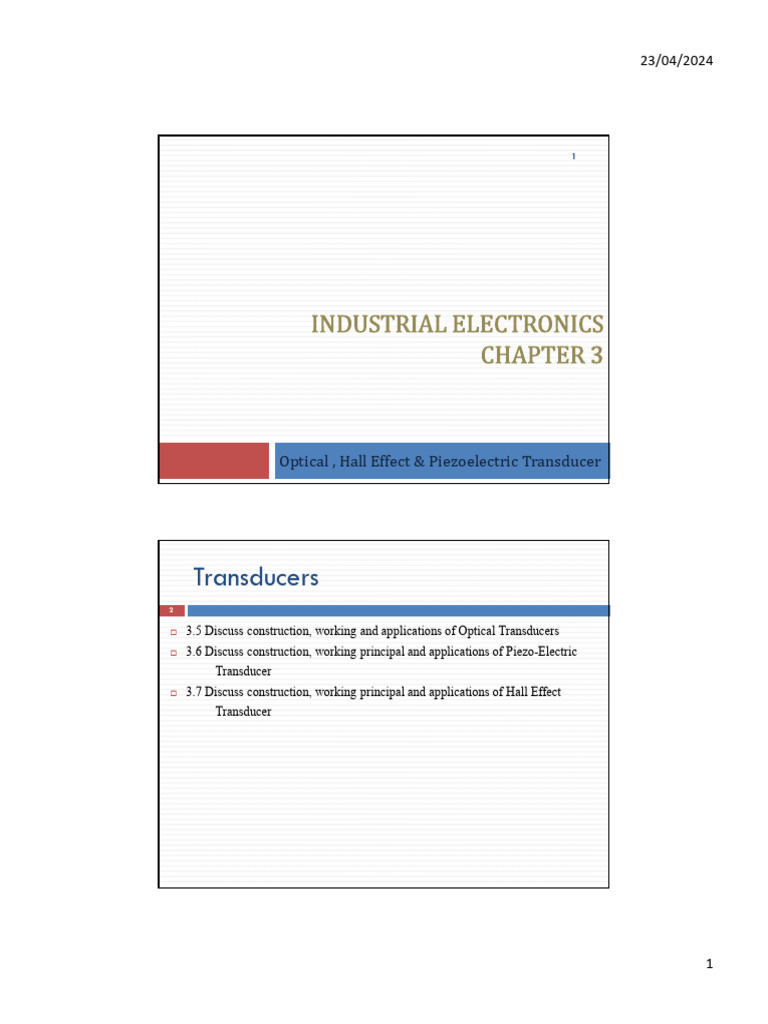 IE Chapter 3 - Hall Effect - Optical - Piezoelectric | PDF | Pressure Measurement | Pressure